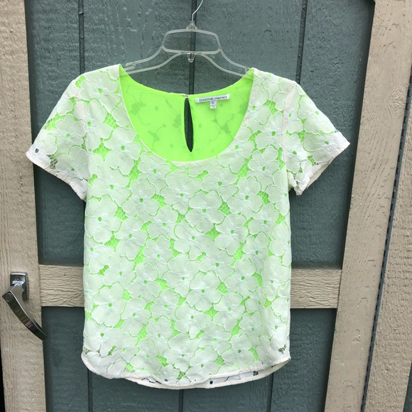 Collective Concepts | Tops | Lace White And Lime Green Top Flowers Long ...